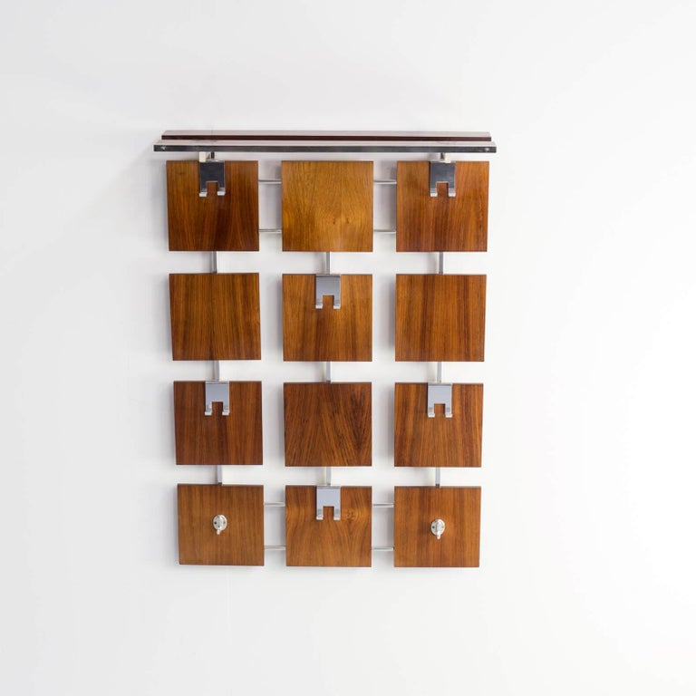 1960s Teak and Chrome Wall Mounted Coat Rack For Sale at 1stDibs