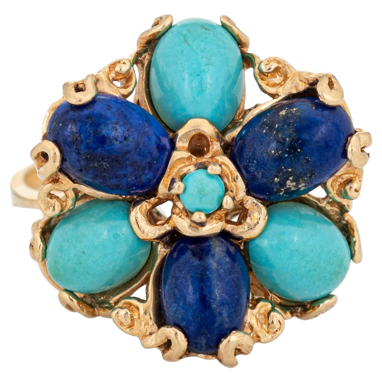 Carved Lapis Lazuli Flower Ring Vintage 14 Karat Gold Oval Cocktail ...