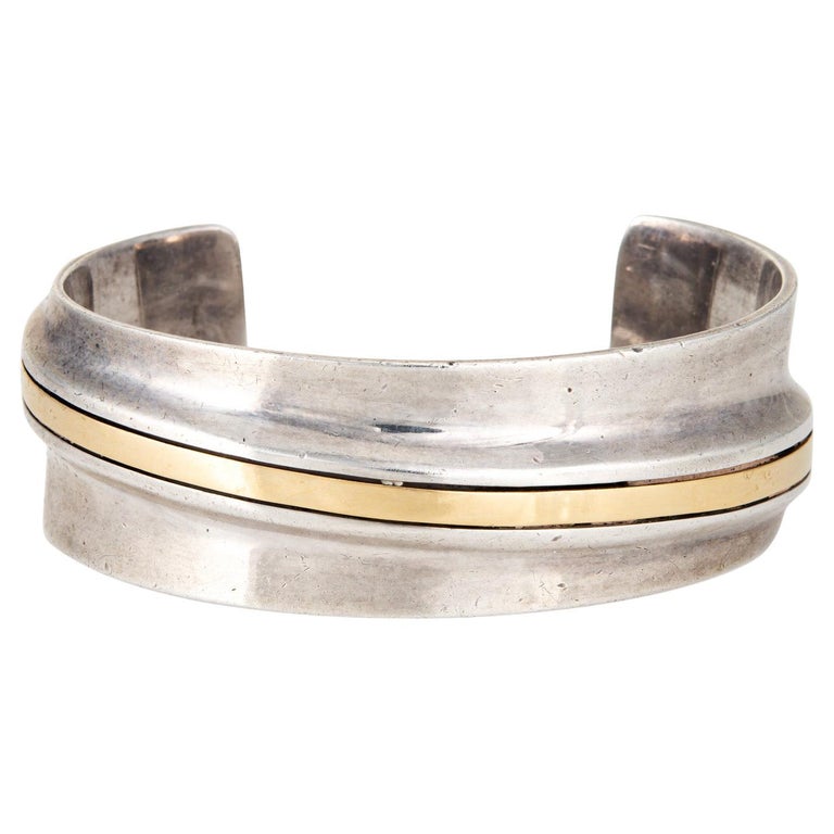 60s Vintage Cartier Bracelet Sterling Silver 18k Gold Cuff Estate ...