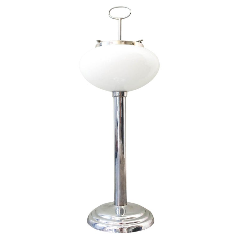 60’s White Portuguese Opaline Glass Ashtray Lamp For Sale at 1stDibs