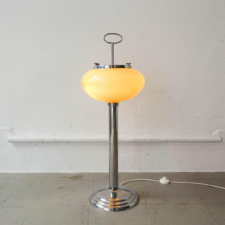 60’s Yellow Portuguese Opaline Glass Ashtray Lamp For Sale at 1stDibs