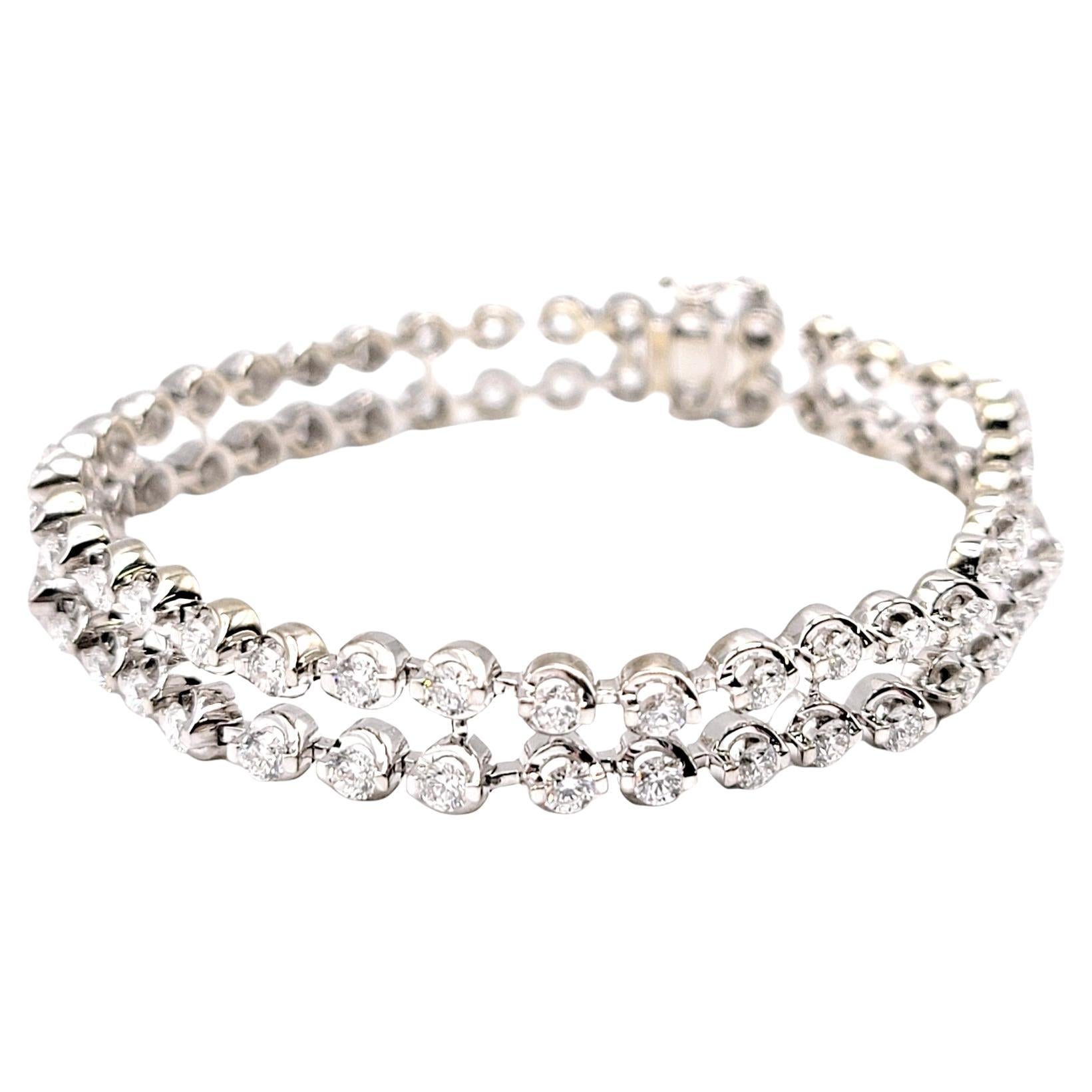 Two Row Round Diamond Line Bracelet E-F VS 18 Karat White Gold at 1stDibs
