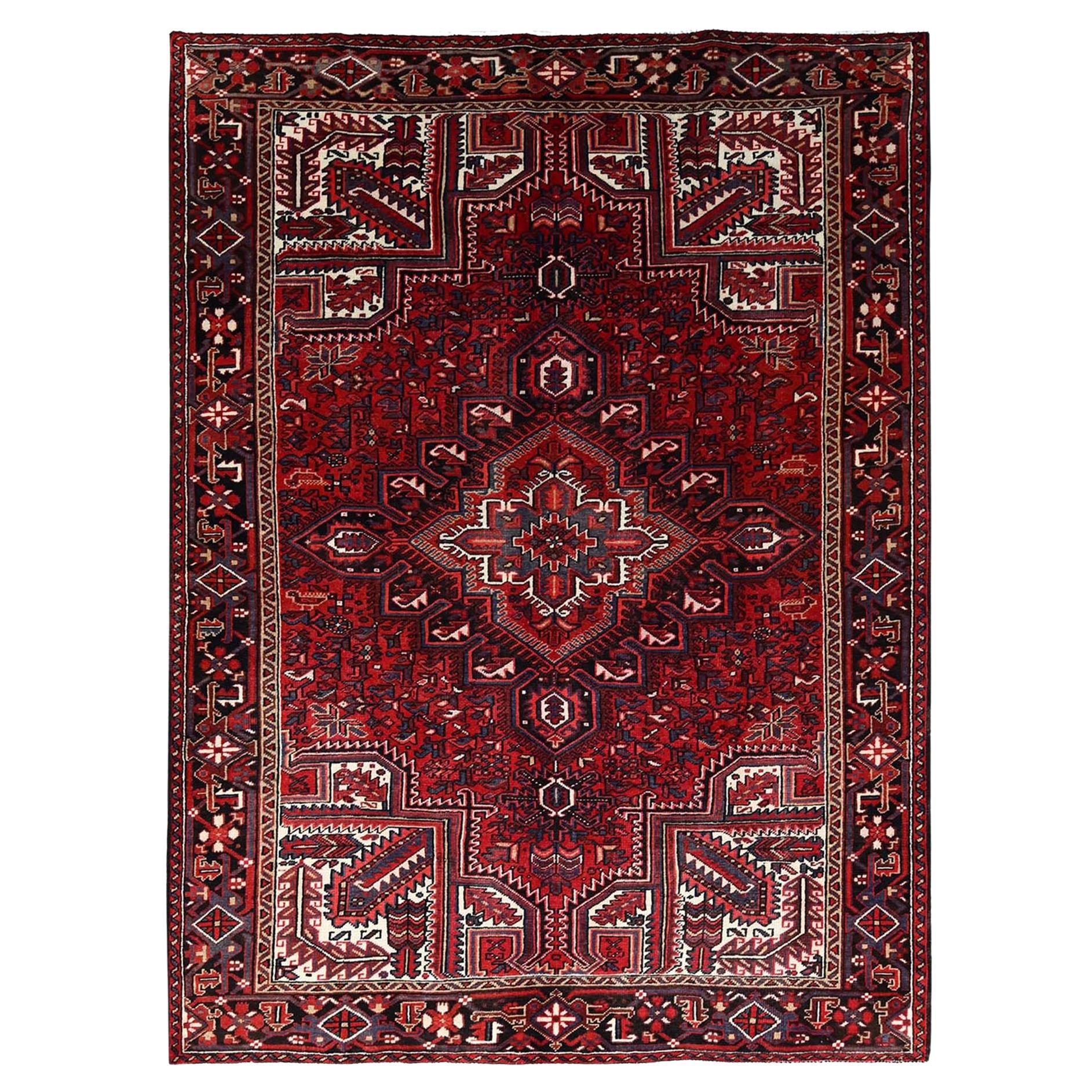8'7"x10'10" Pomegranate Red Worn Wool Hand Knotted Vintage Persian ...