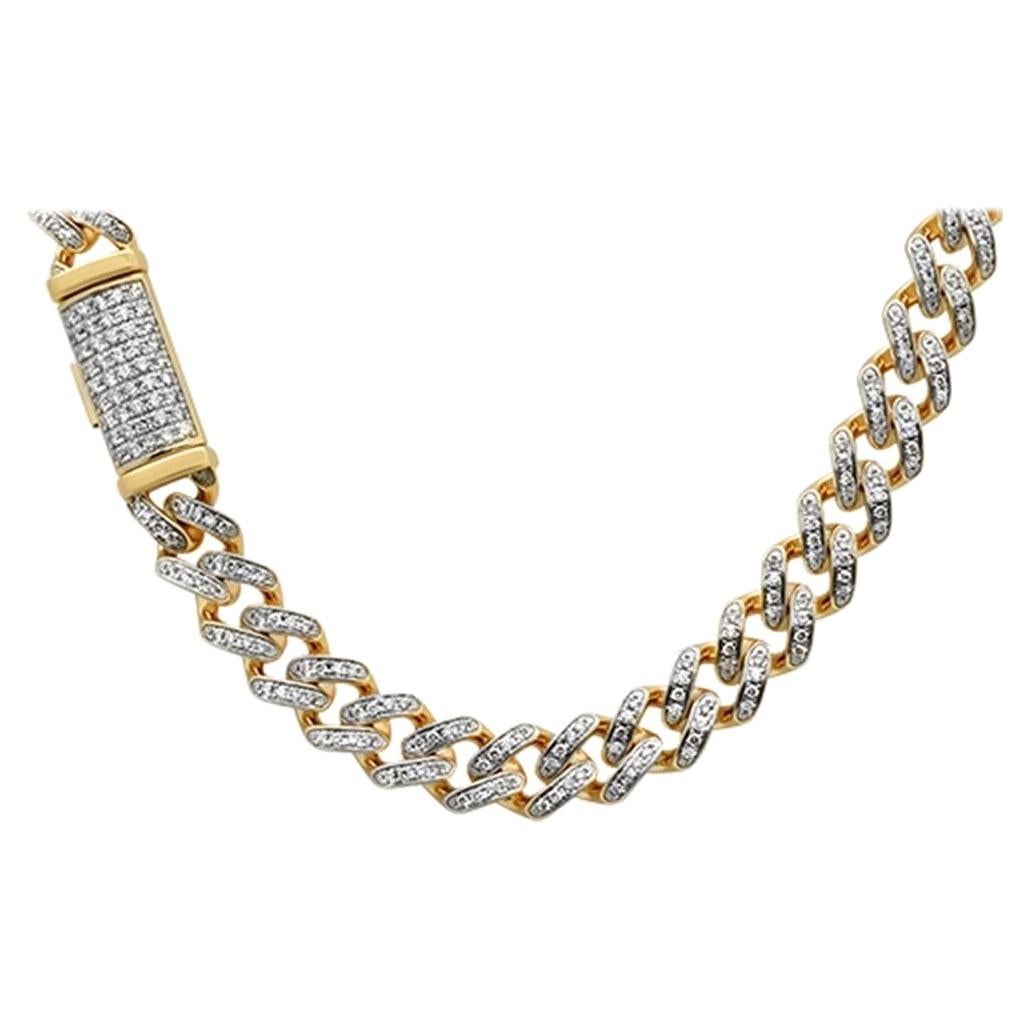 14k Miami Cuban Natural Diamond Necklace For Sale at 1stDibs