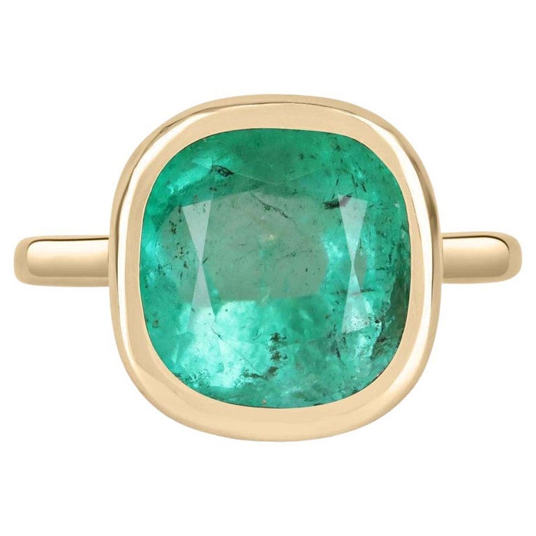 Rich Green 6.12cts 14K Colombian Emerald Cushion Cut Solitaire Right ...