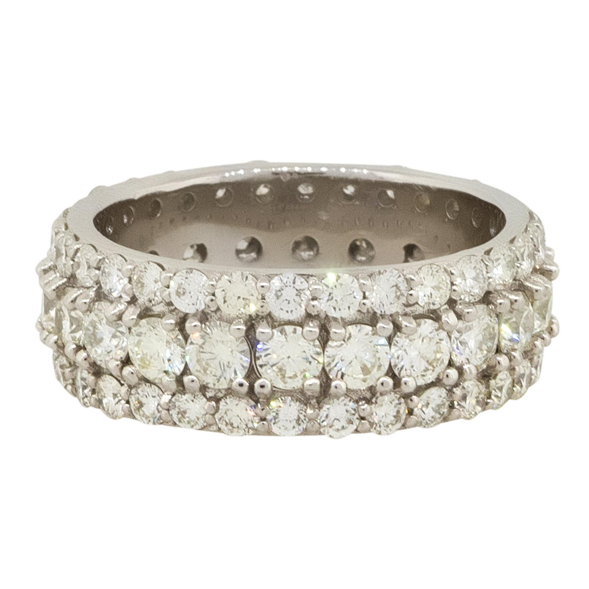 6.13 Carat Three Row Diamond Pave Mens Ring 14 Karat in Stock at 1stDibs