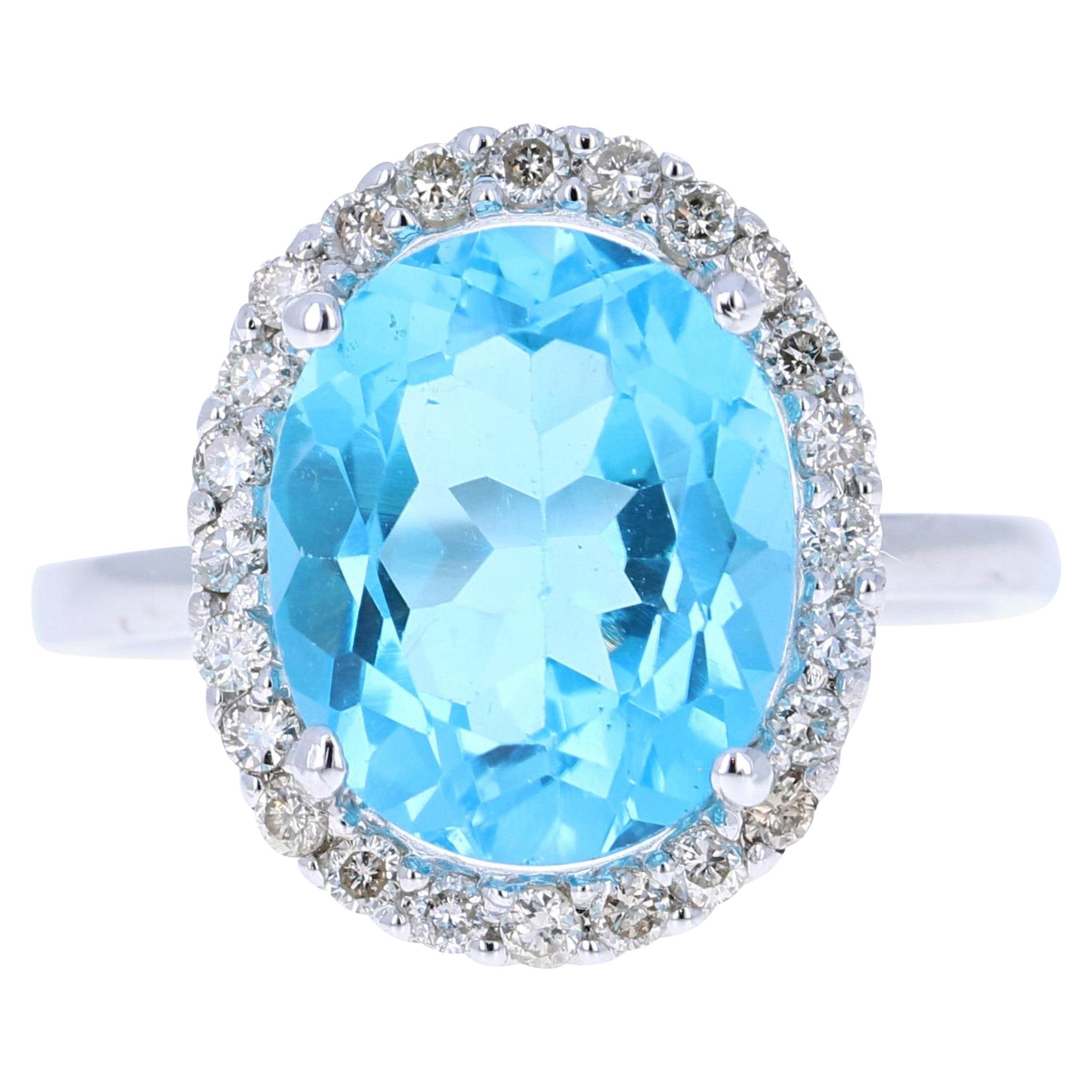 14 Karat White Gold Blue Topaz Ring at 1stDibs