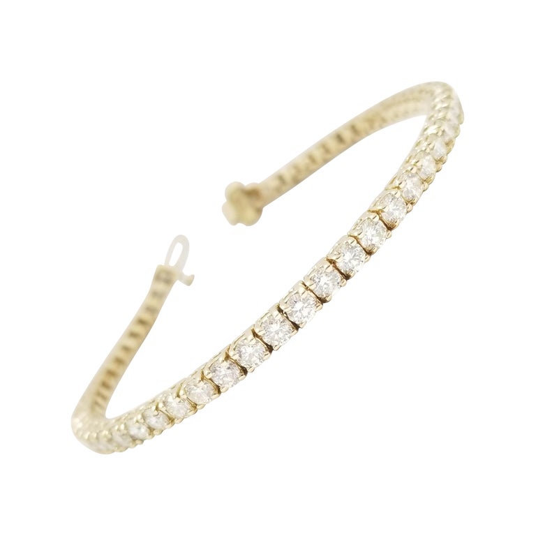 6.15 Carat Round Brilliant Natural Diamond Tennis Bracelet 14 Karat Yellow Gold at 1stDibs