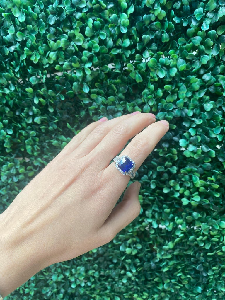 6.14ct Royal Blue Octagonal Natural Sapphire Ring, GIA, with 1.36ctw ...