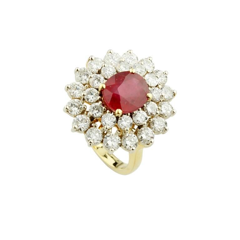 6.15 Carat Ruby Solitaire Ring with Diamond Accents Yellow Gold at ...