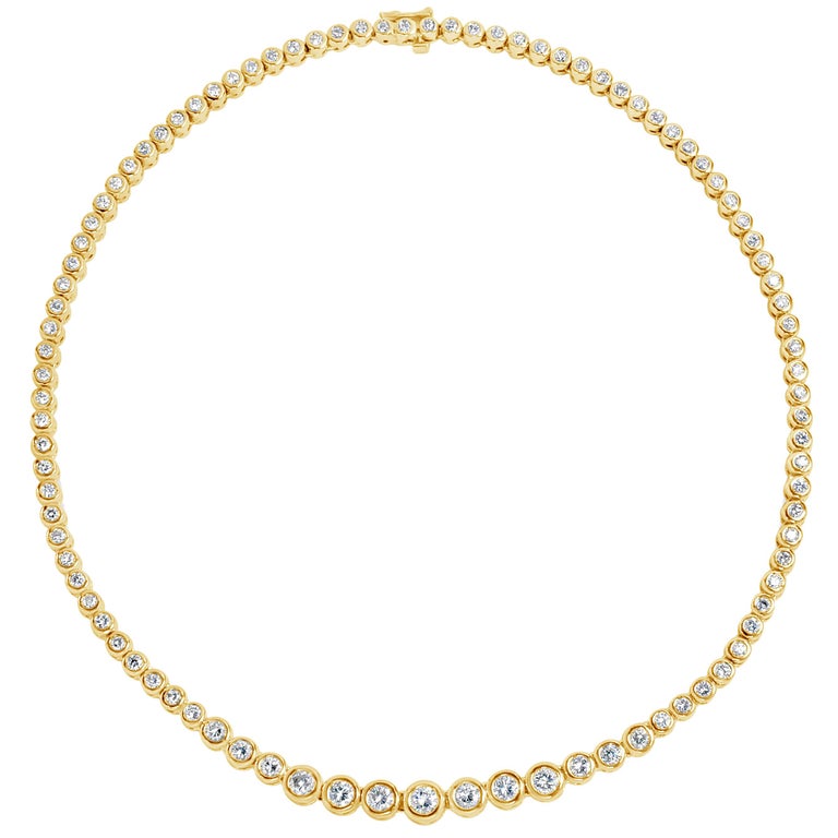 Roman Malakov 6.17 Carat Round Diamond Bezel Rivieré Necklace For Sale ...