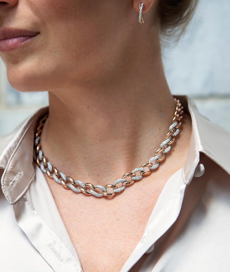6.17 Carats Total Large Link Diamond Necklace in 18 Karats Rose Gold ...
