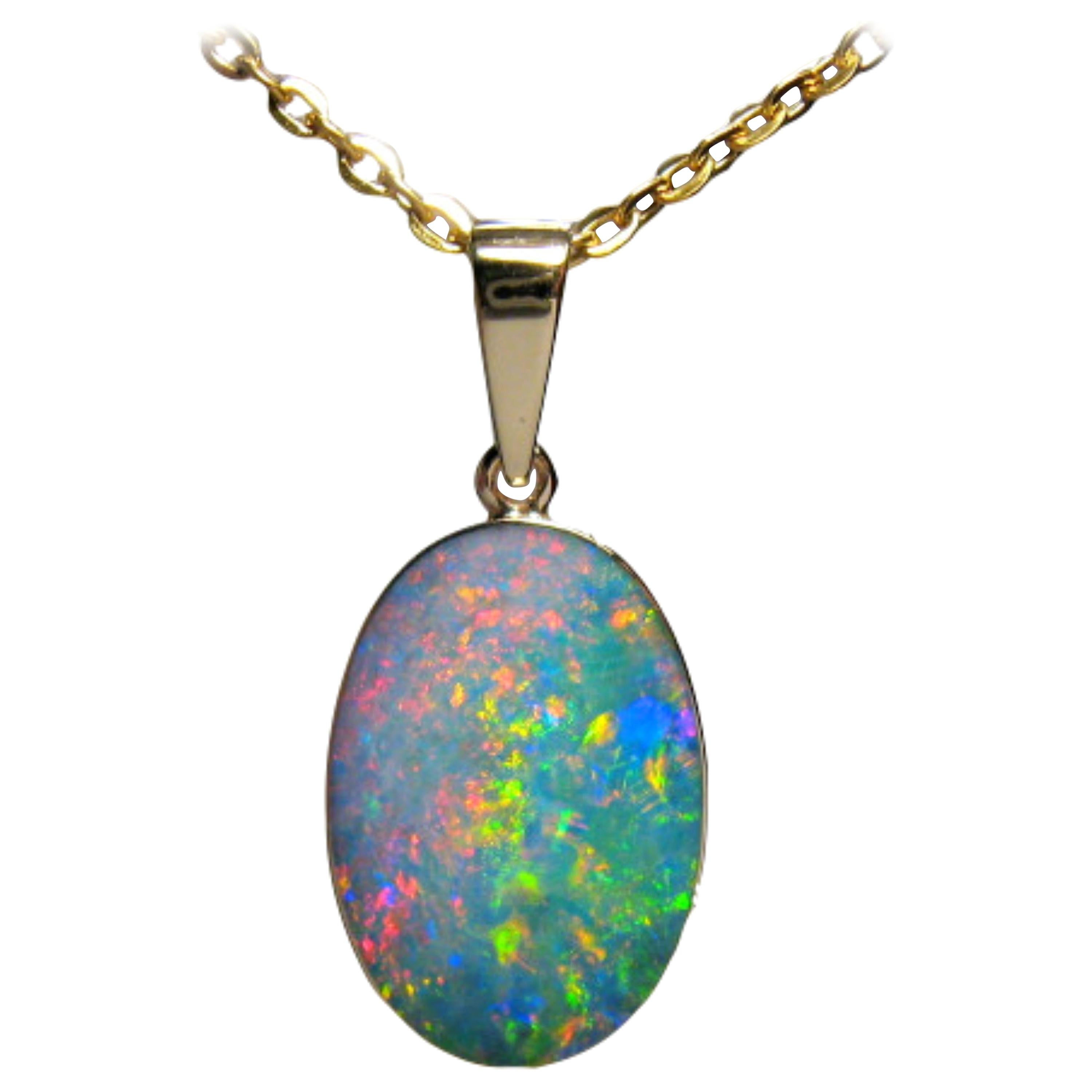 3.14 Carat Australian Blue Opal Set in 18 Karat White Gold Pendant For ...