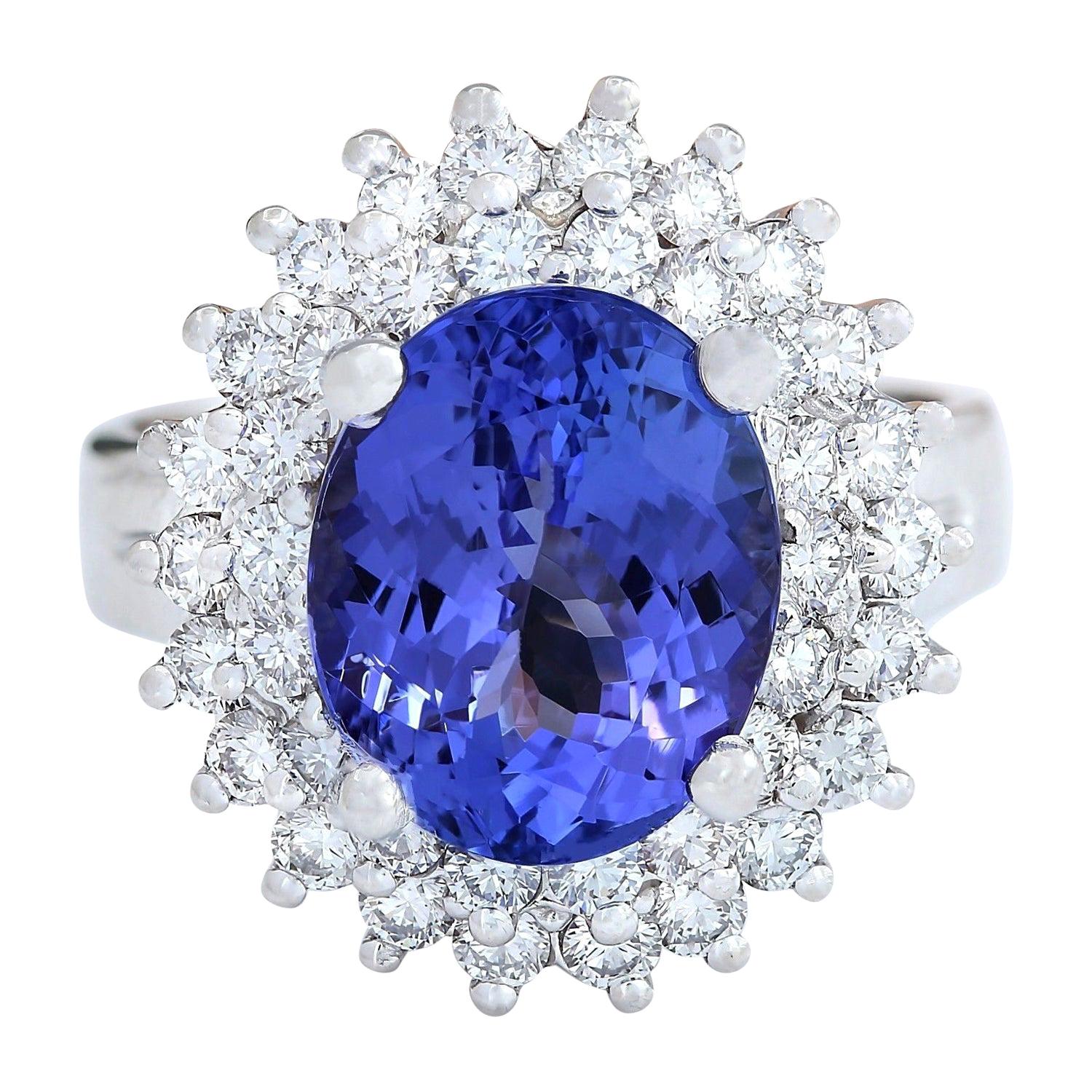 18 Karat White Gold 6.22 Carat Oval-Cut Tanzanite and Diamond Cluster ...