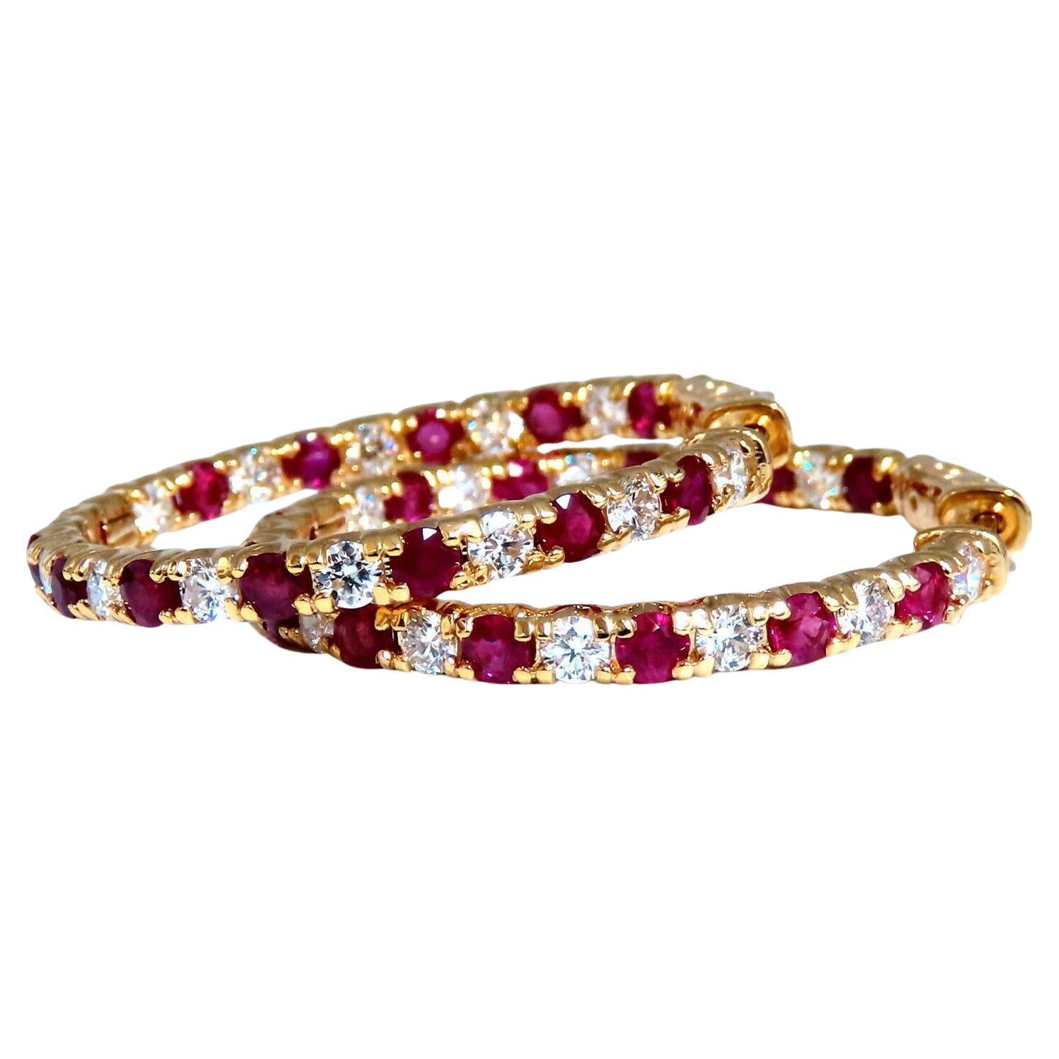 4.80ct Natural Ruby Diamonds Hoop Earrings 14kt Yellow Gold Inside Out ...