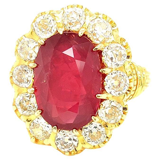 Art Deco 4.35 Carat No-Heat Ruby Ring with Authentic Old Cut Diamonds ...