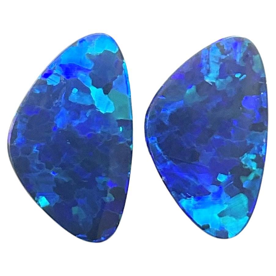6.26 Carats Australian Opal Pair Royal Blue Flash play of Color Stone ...