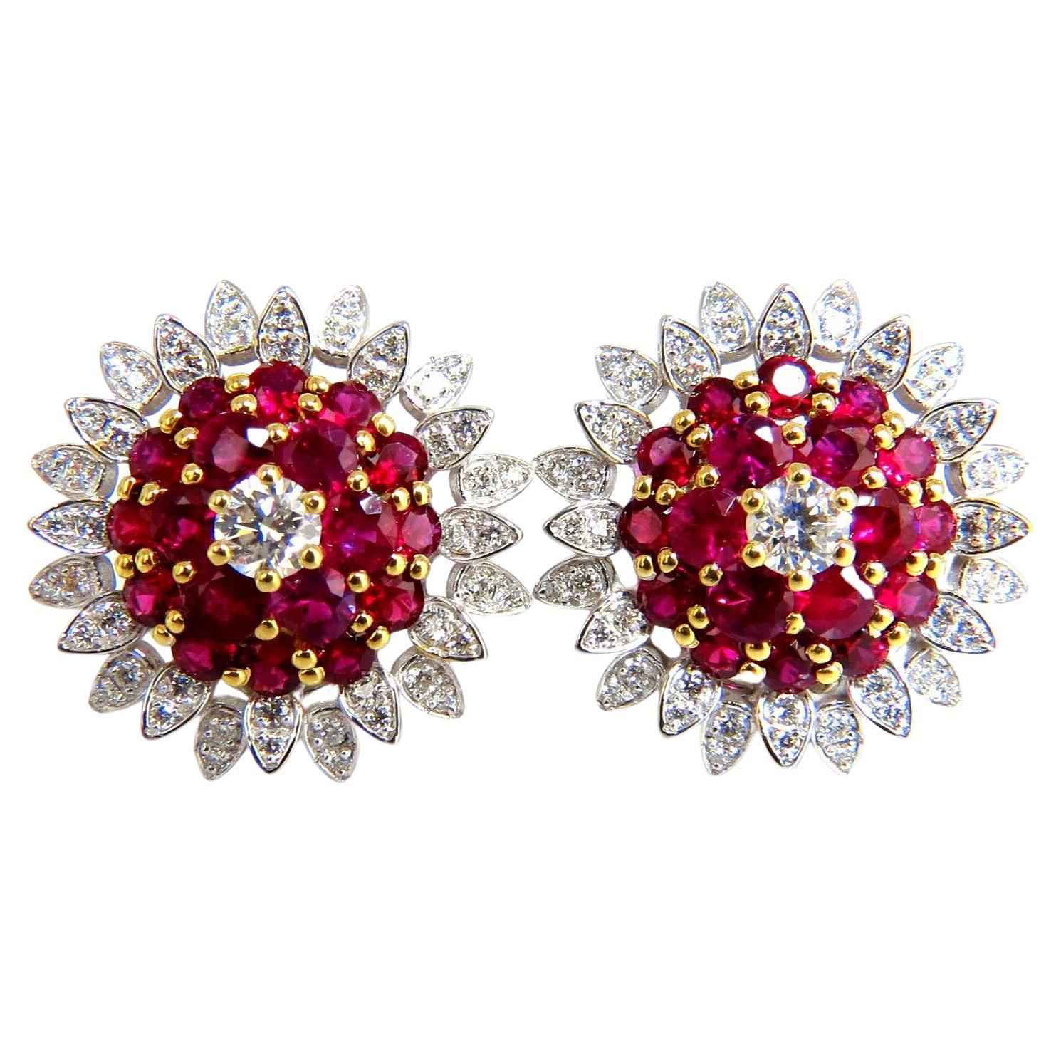 9.55ct natural ruby diamonds cluster earrings 18k Circular Dome Omega ...
