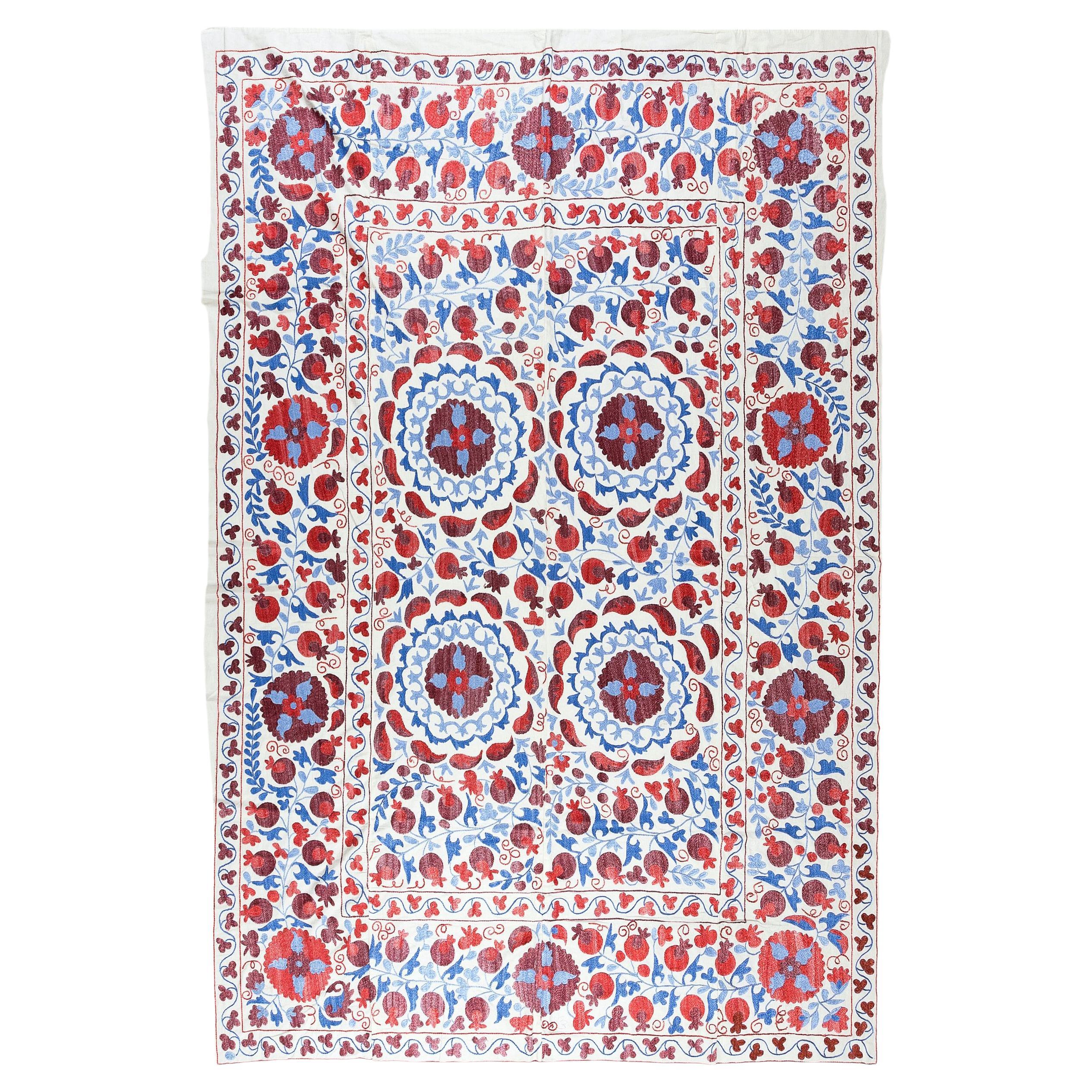 4.8x7 Ft Silk Hand Embroidered Suzani Bed Cover, New Traditional Wall ...