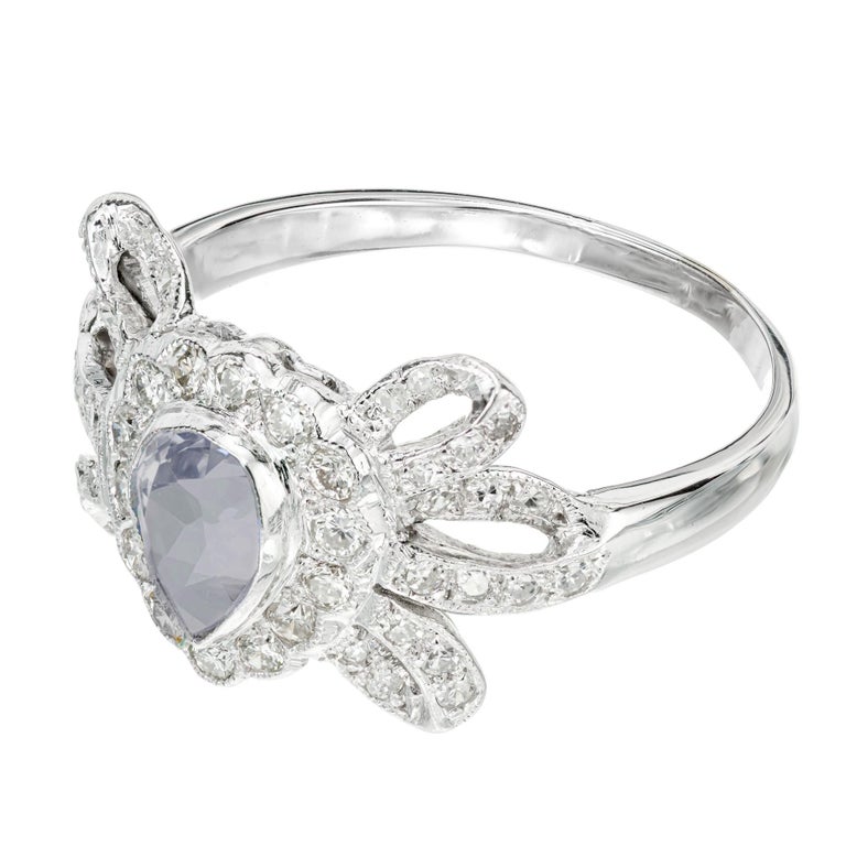 .63 Carat Periwinkle Blue Sapphire Platinum Bow Art Deco Ring For Sale ...