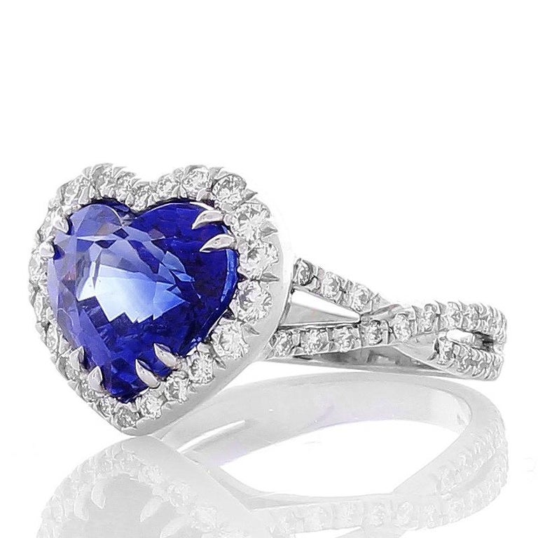 6.30 Carat Heart Shaped Blue Sapphire and Diamond Cocktail Ring in ...