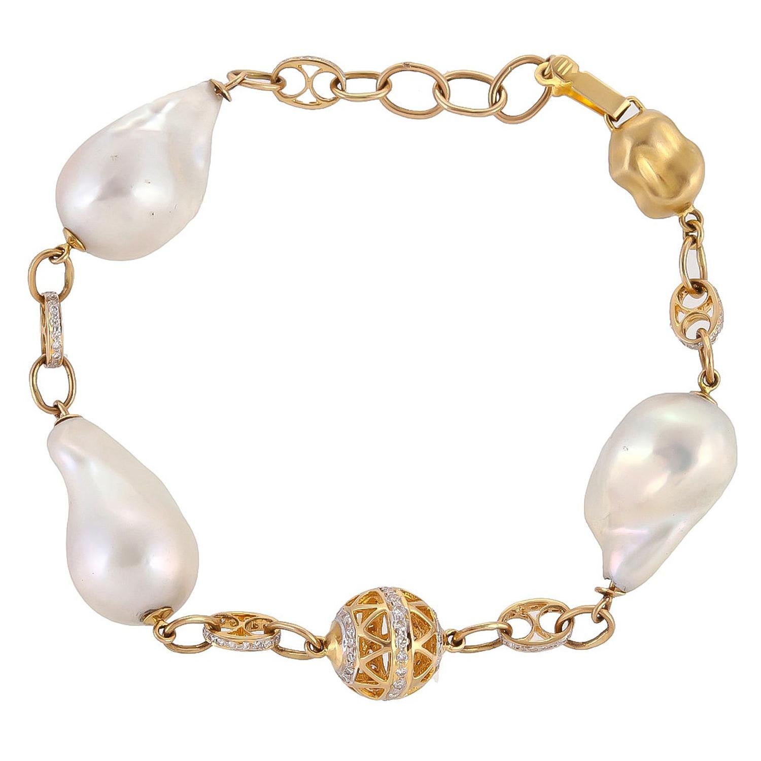 Nicholas Varney Baroque Freshwater and Conch Pearl Diamond Gold ...