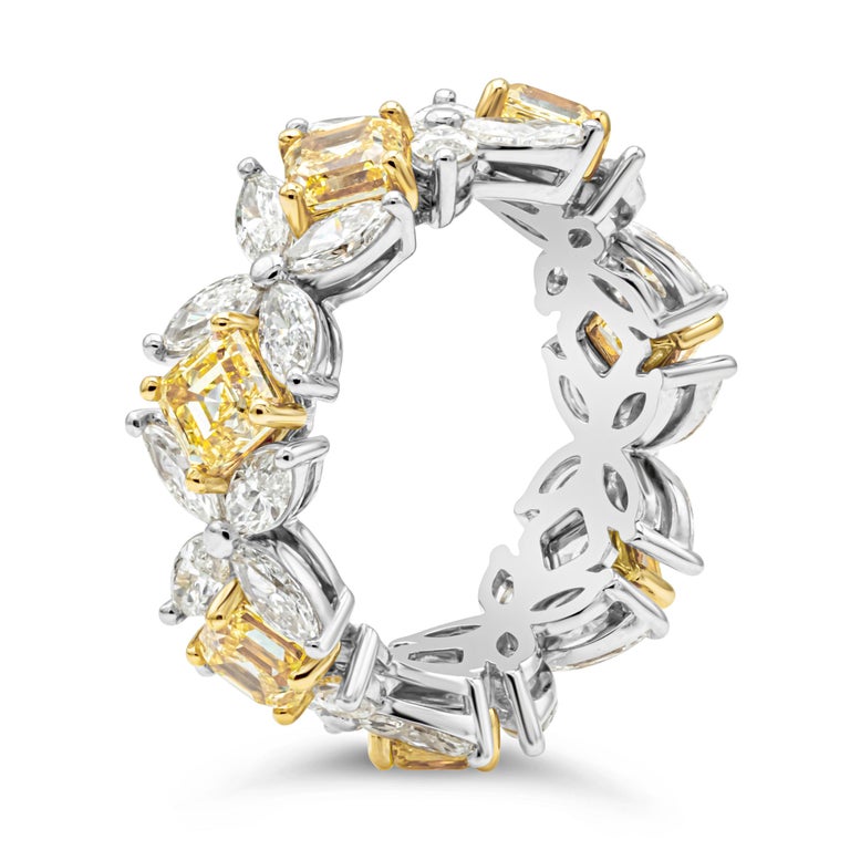 6.35 Carats Total Mixed Cut Fancy Intense Yellow and White Diamond Band ...