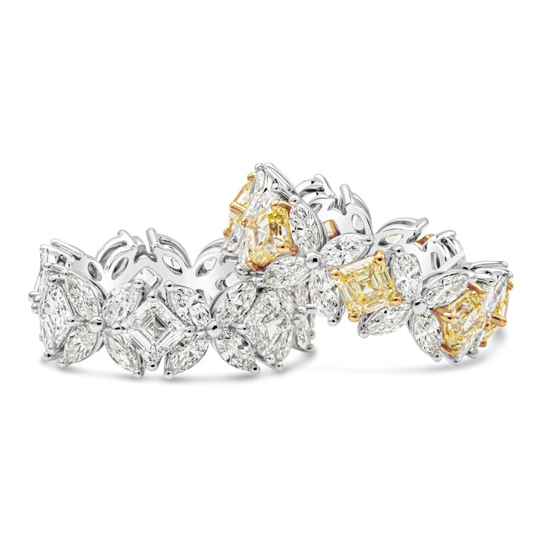 6.35 Carats Total Mixed Cut Fancy Intense Yellow and White Diamond Band ...