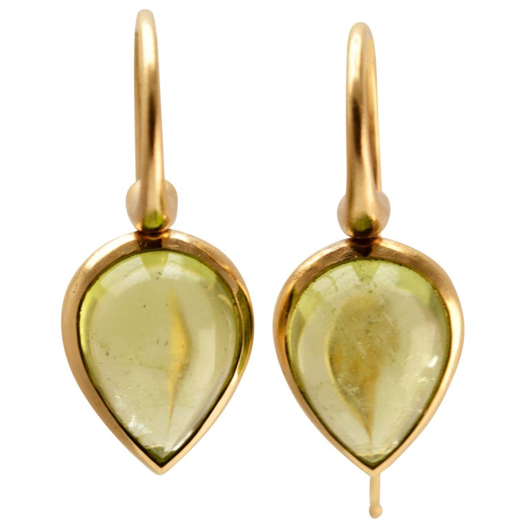 6.36 Carat Peridot Pod Drop Earrings in 18 Karat Yellow Gold For Sale ...