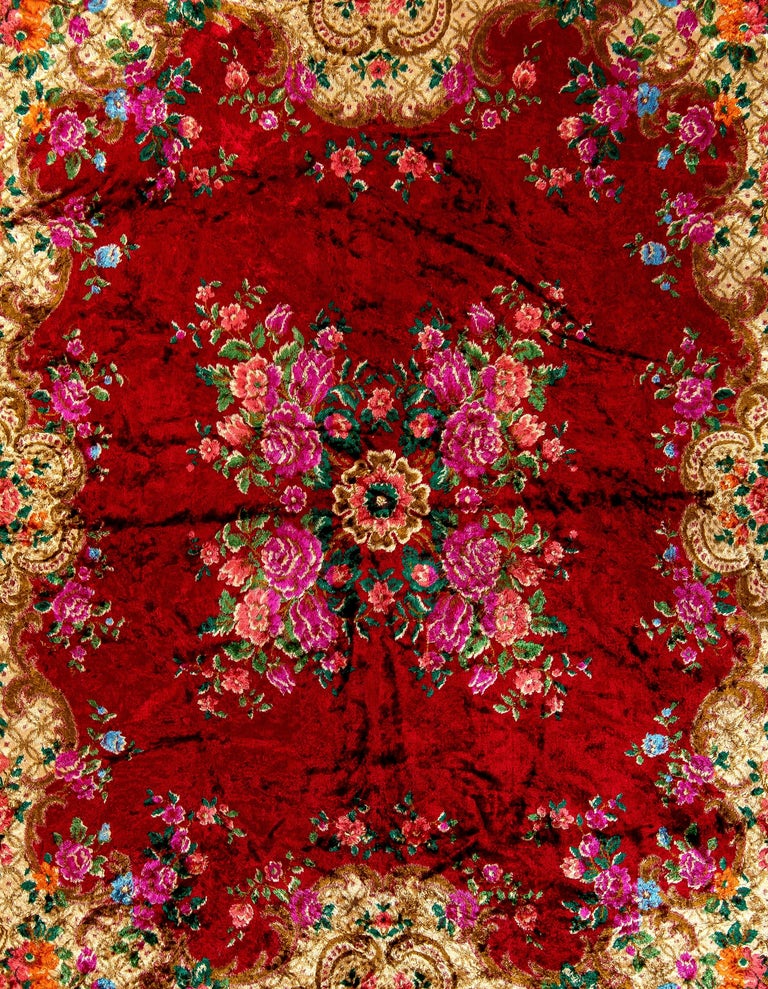 6.3x7.6 Ft Vintage Floral Moldovan Velvet Table Cover with Crochet ...