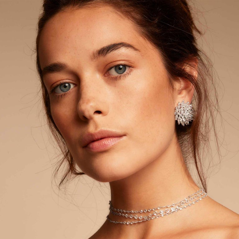 64 Facets 11.77 Eclat Diamond Spiked Stud Earrings in 18 Karat White Gold For Sale at 1stDibs