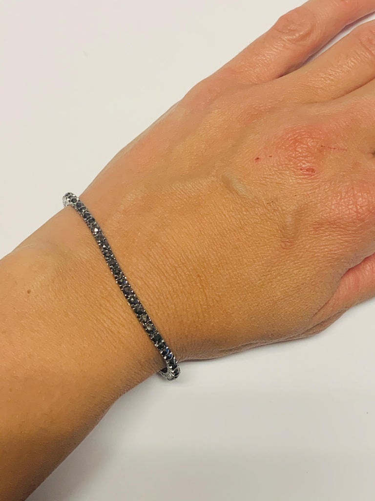 Contemporary 6 40 Carat Black Diamond In 18kt Black Gold Unisex Tennis