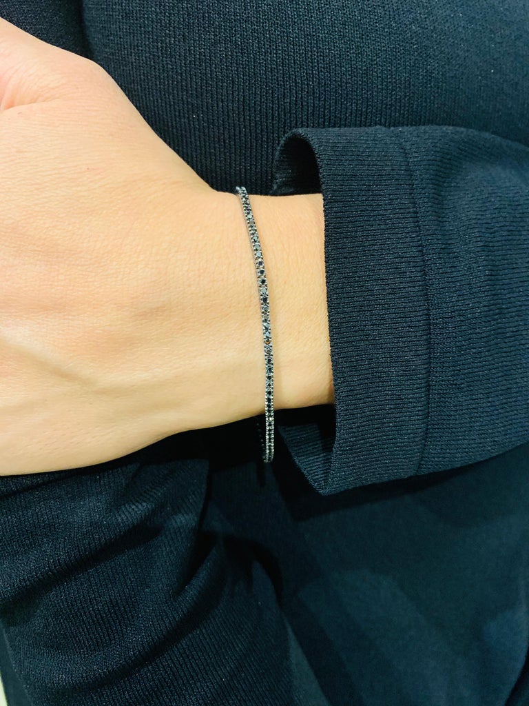 Contemporary 6 40 Carat Black Diamond In 18kt Black Gold Unisex Tennis