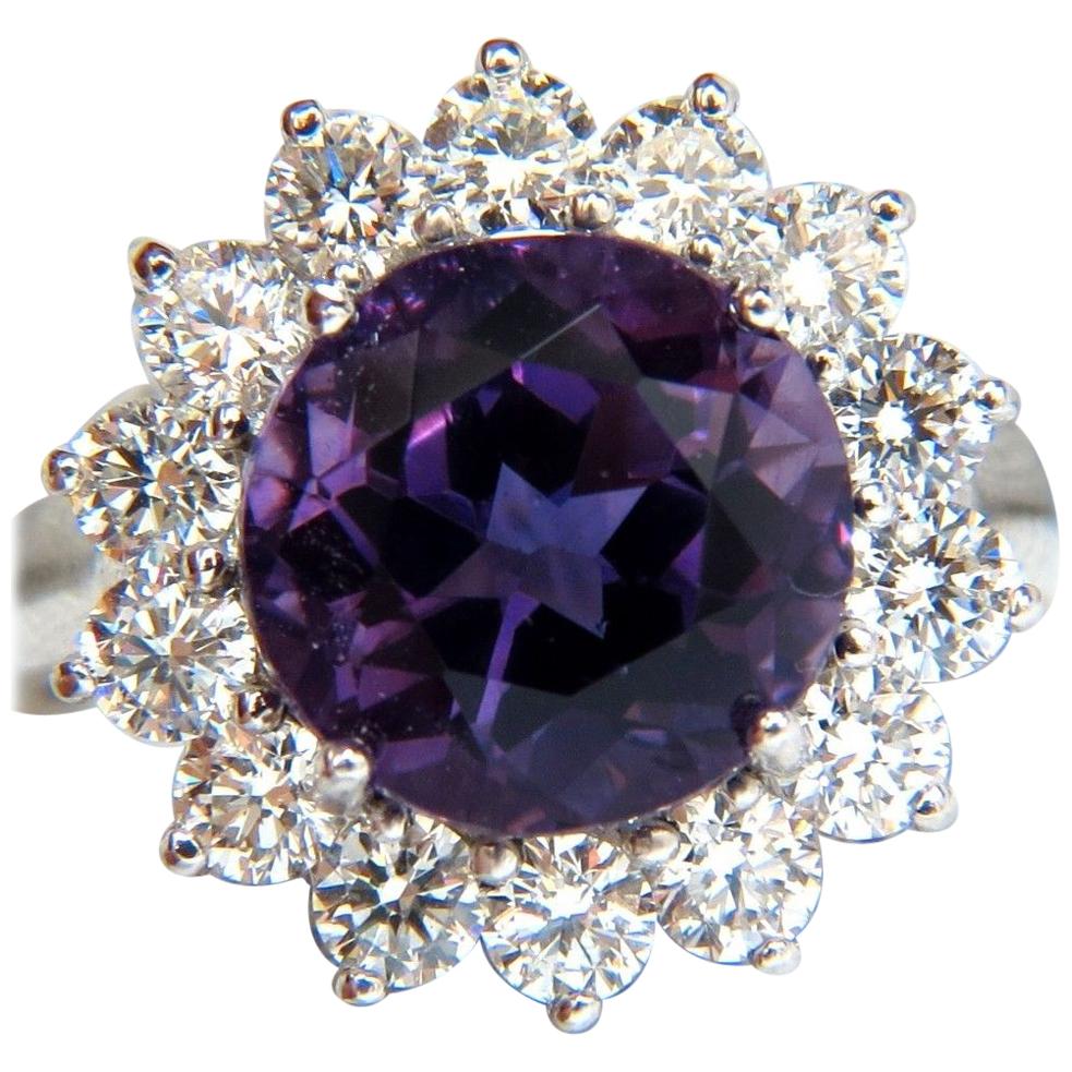 6.43 Carat Natural Brilliant Round Bright Purple Amethyst Diamond Ring ...