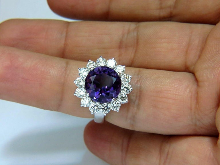 6.43CT Natural Briliant Round Bright Purple Amethyst Diamond Ring 14KT ...