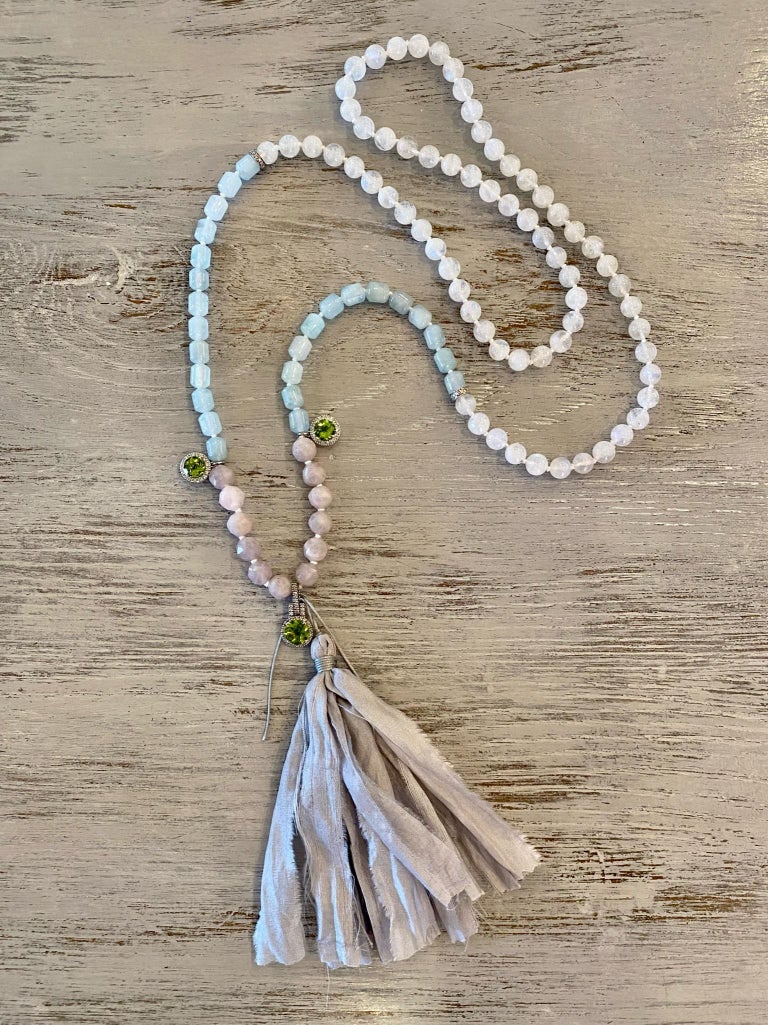 6.44 Cts Peridot, 1.15 Cts Diamond, Morganite, Aqua, and Moonstone Mala ...