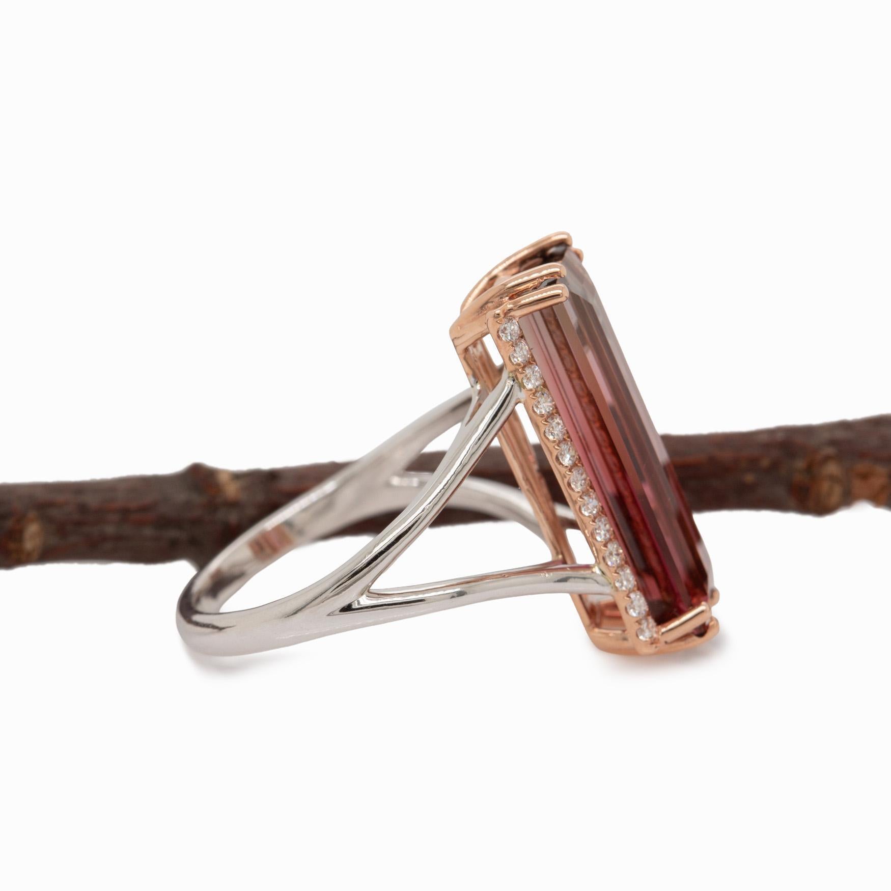 6.4cts Bi-Color Tourmaline Ring with Natural Diamond Accents: Solid 14k ...
