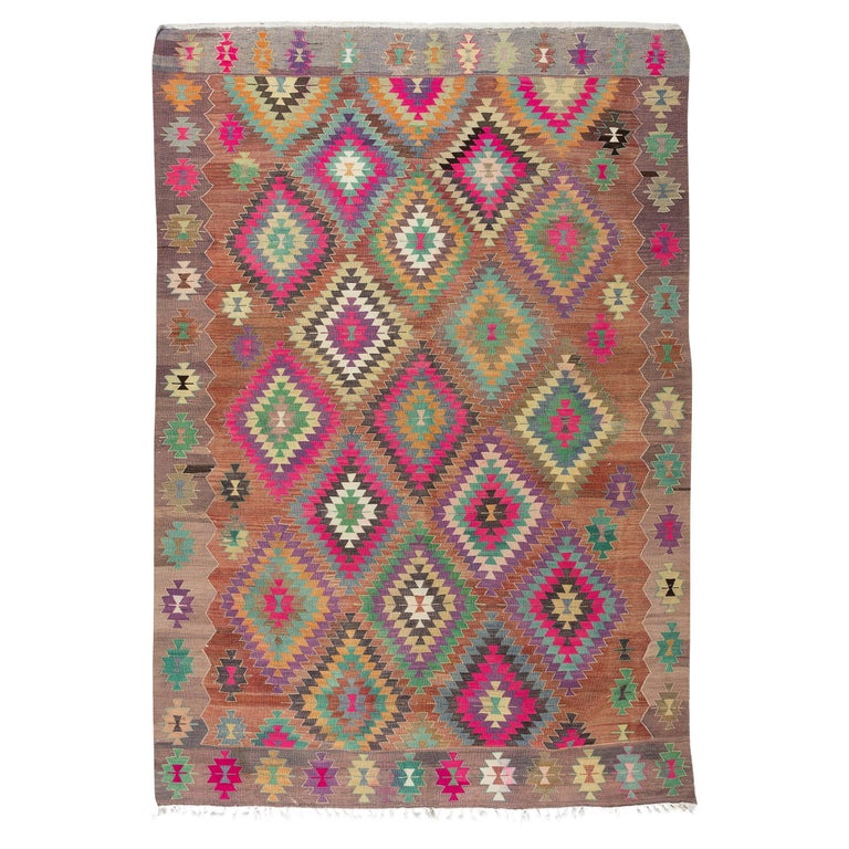 6.4x8.8 Ft Multicolor Geometric Vintage Nomadic Kilim Runner, 100% ...