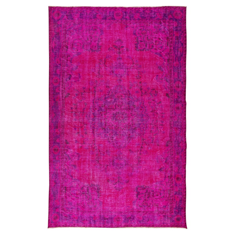 Türkischer handgefertigter Vintage-Teppich in Heißrosa, 4 moderne ...