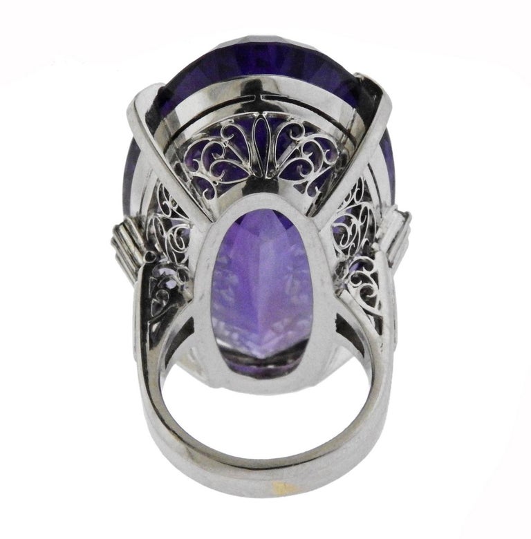65 Carat Amethyst Diamond Platinum Cocktail Ring at 1stDibs