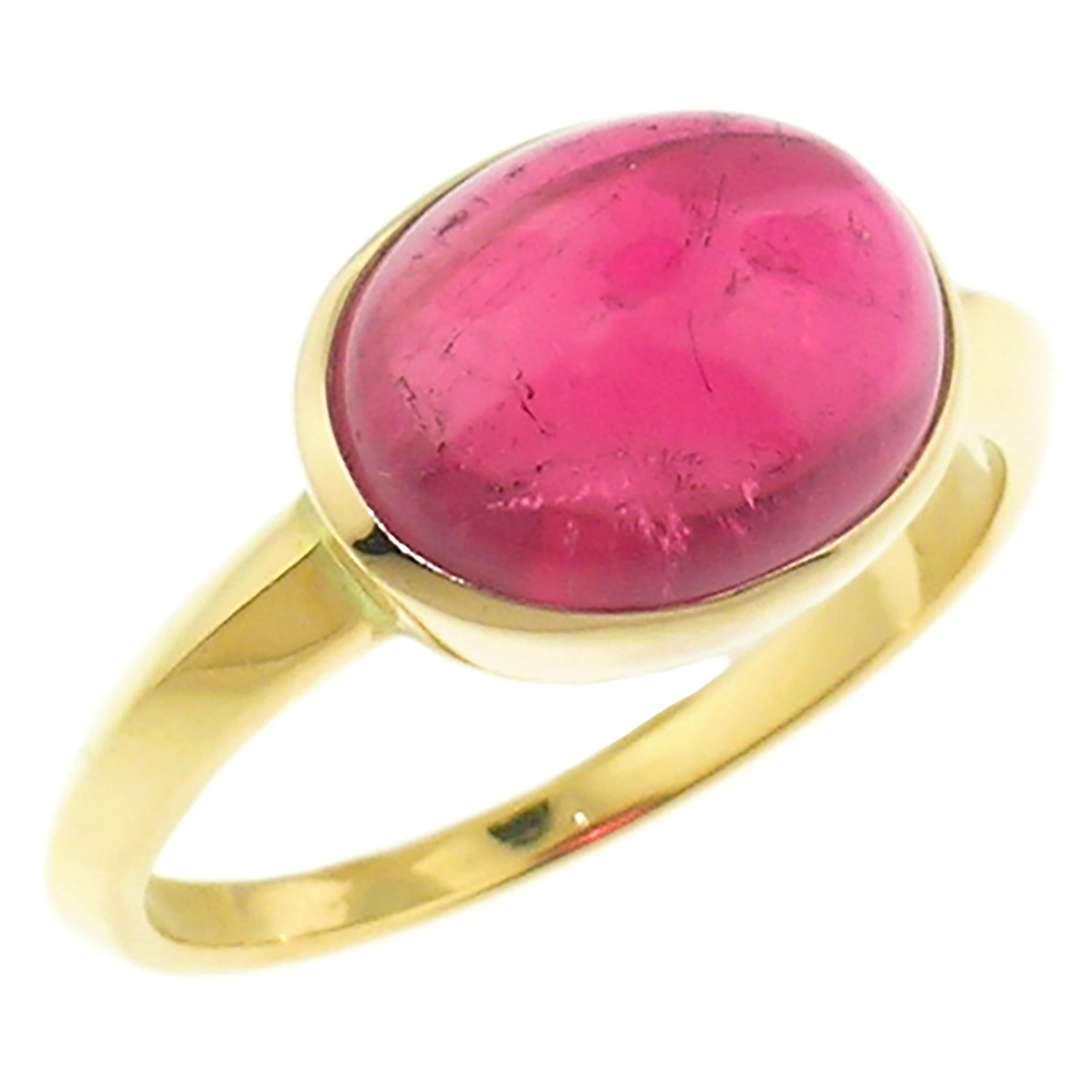 Cabochon Cut Rubellite Tourmaline Diamond Gold Ring at 1stDibs ...