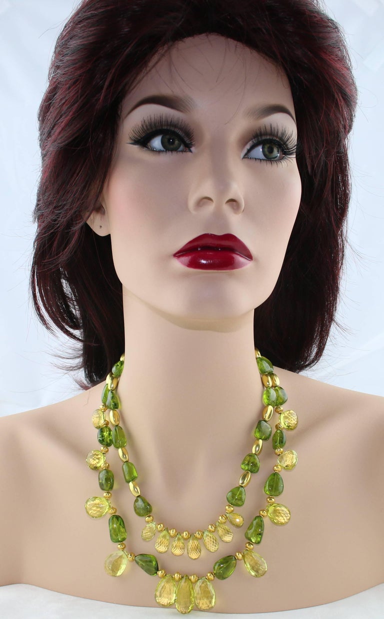 650.00 Carat Lime Citrine and Peridot Gold Two Strand Necklace For Sale ...