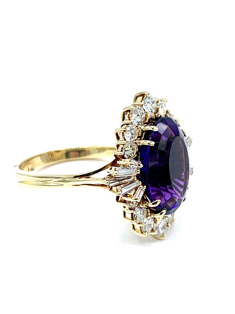 6.51 Carat Oval Amethyst and Diamond Yellow Gold Cocktail Ring at 1stDibs