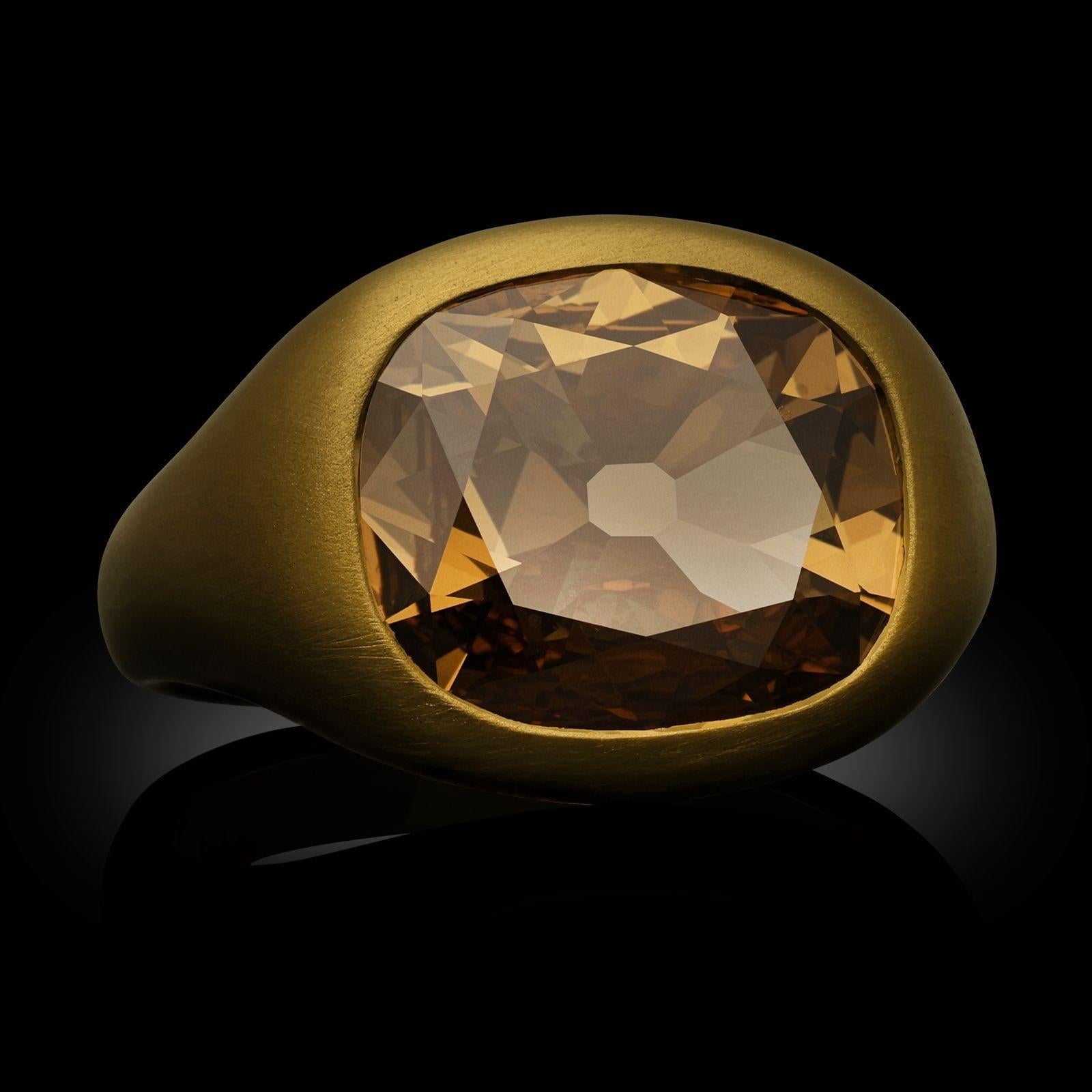 6.51ct Old Mine Cushion Cut Fancy Dark Colour Diamond Ring In 22ct Gold ...