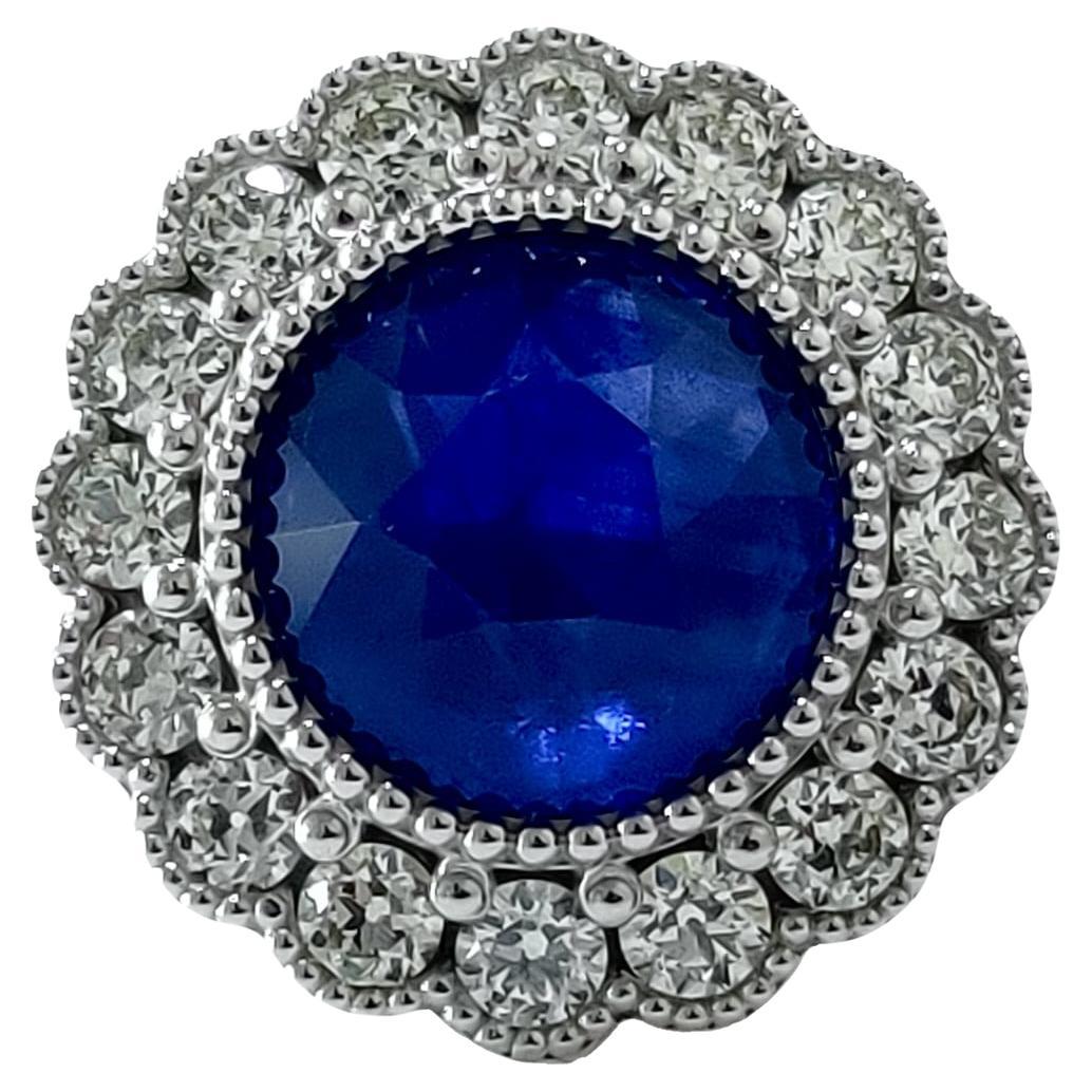 5.28 Carat Art Deco Era Ceylon Blue Sapphire with Old Cut Diamonds 18k ...