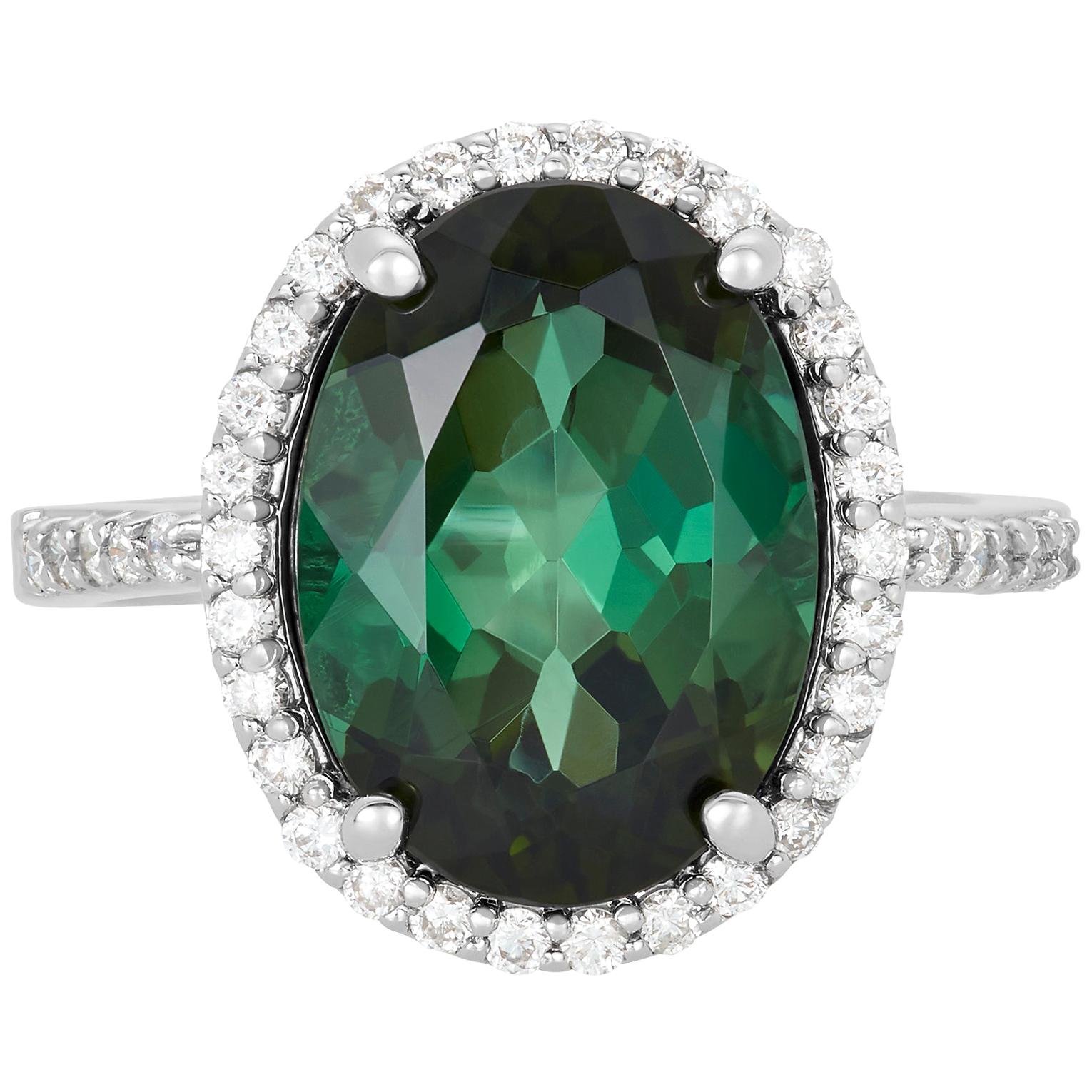 Oval Green Chrome Tourmaline and White Gold Ring For Sale at 1stDibs