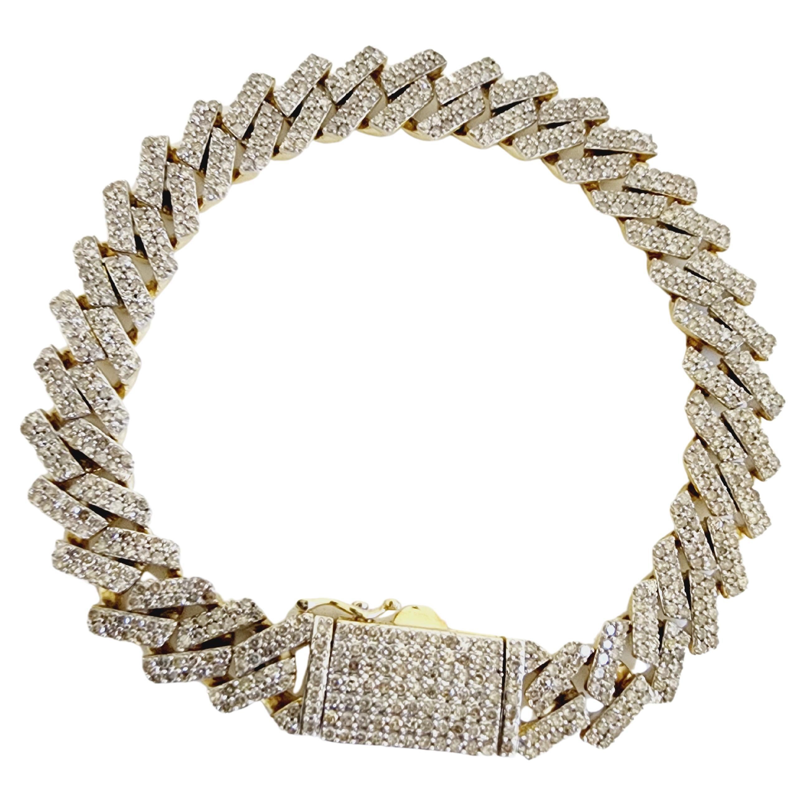 6.53 Carats Natural Diamond Cuban Bracelet 10 Karat Yellow Gold For ...