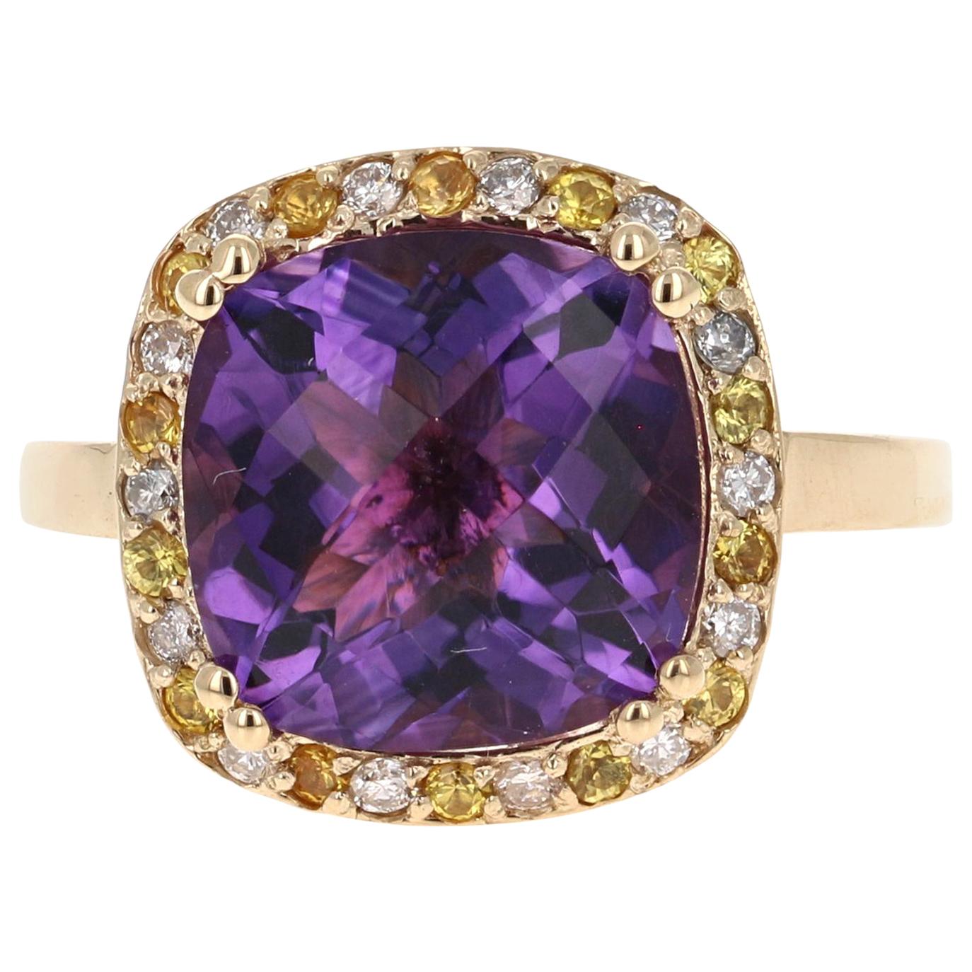 Customizable 3 Carat Amethyst Diamond Ring 14 Karat Yellow Gold Oval ...