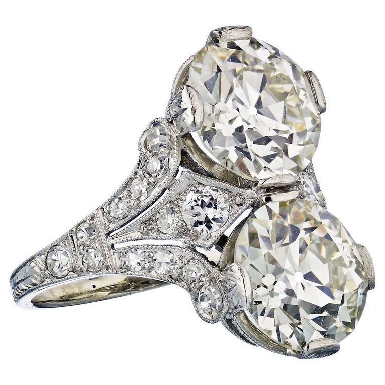 6.64cttw Two Stone Old European Cut Diamond Engagement Ring at 1stDibs