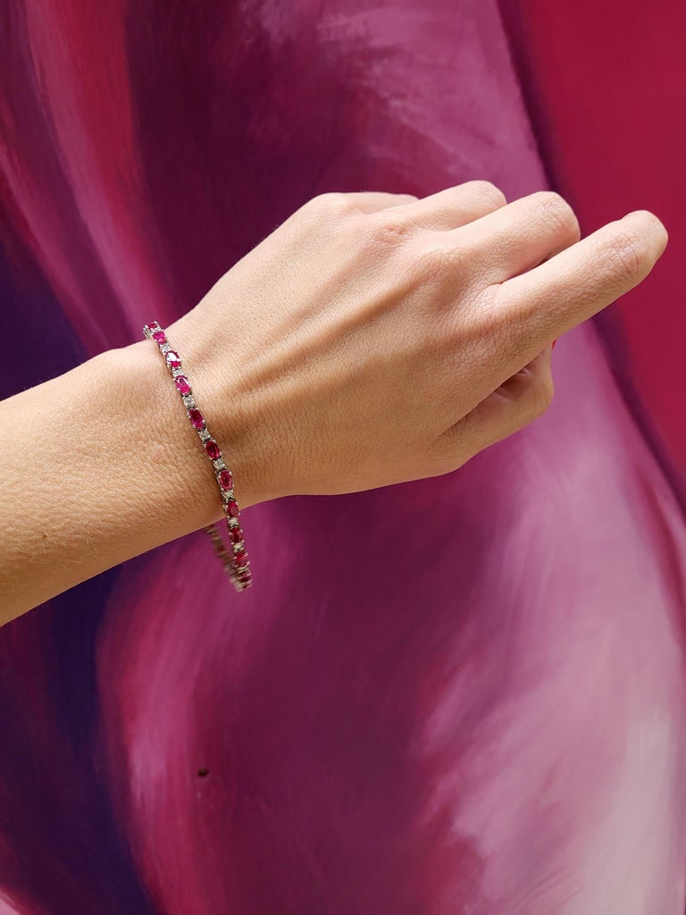 6.65 Carat Total Weight Oval Shaped Ruby and Round Diamond Bracelet For ...